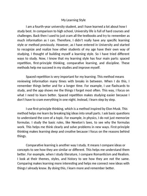 My Learning Style Pdf Learning Thought