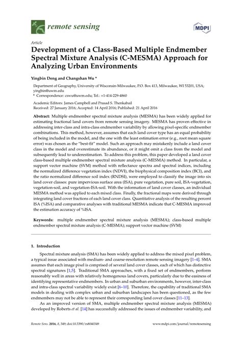 pdf development of a class based multiple endmember spectral mixture
