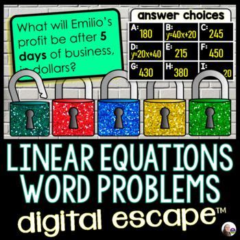 Linear Equations Word Problems Digital Math Escape Room Activity Word Problems Solving Linear