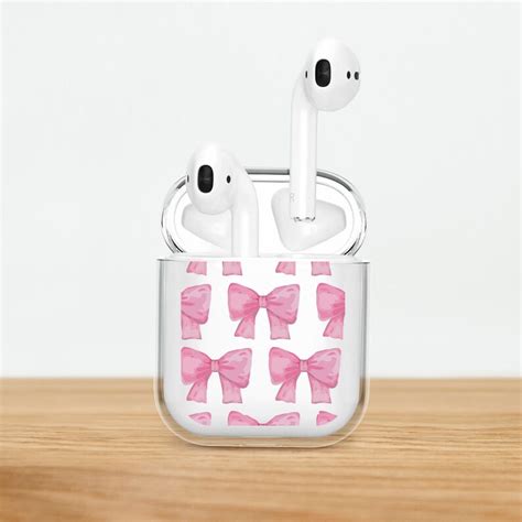 Cute Pink Bow Clear Design Earbuds Case Girly Ribbon Protective Cover