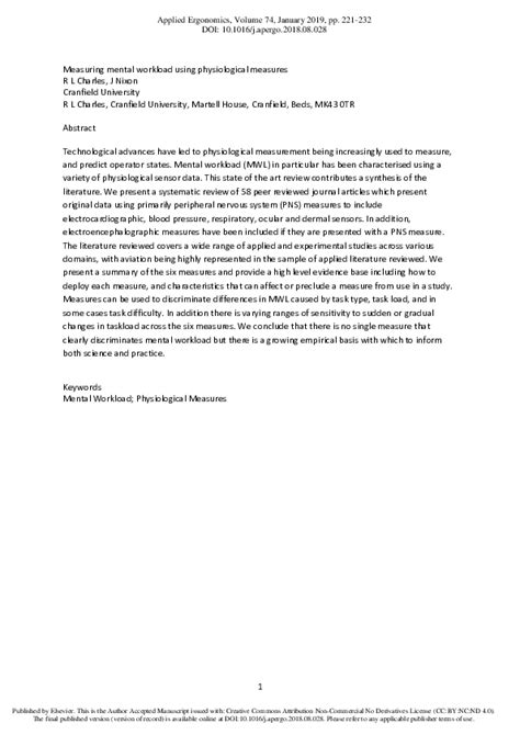 Pdf Measuring Mental Workload Using Physiological Measures A Systematic Review