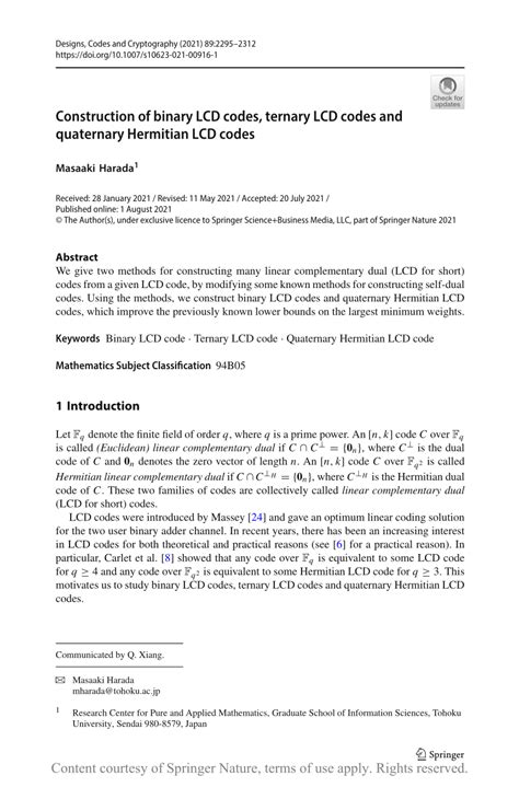 Construction Of Binary Lcd Codes Ternary Lcd Codes And Quaternary