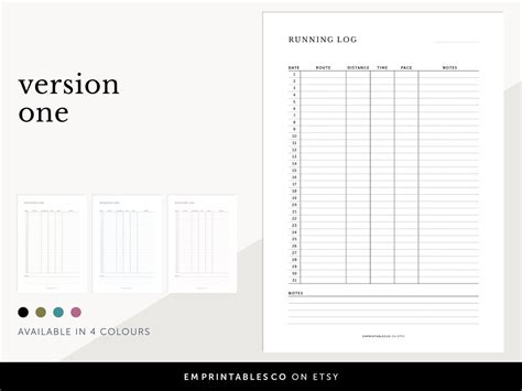 30 Day Running Log Monthly Running Log Running Journal Monthly Run Overview Fillable