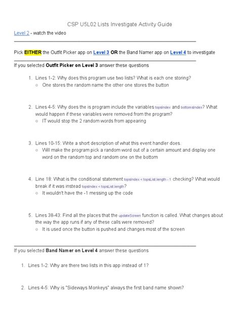 Csp Unit 5 Lesson 2 Activity Guide Pdf Computing Software