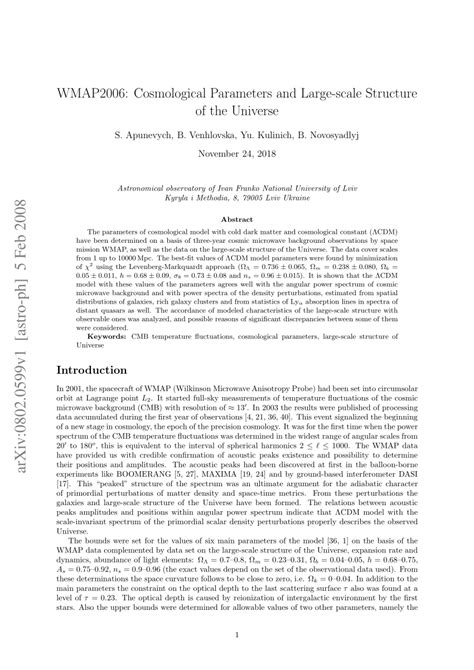 Pdf Wmap 2006 Cosmological Parameters And Large Scale Structure Of