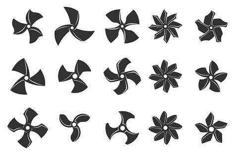 프로펠러 나사 아이콘 세트 엔진 또는 모터 이미지 공기 팬 쿨러의 유형 흰색 배경에 격리된 벡터 그림 건강관리와 의술에 대한