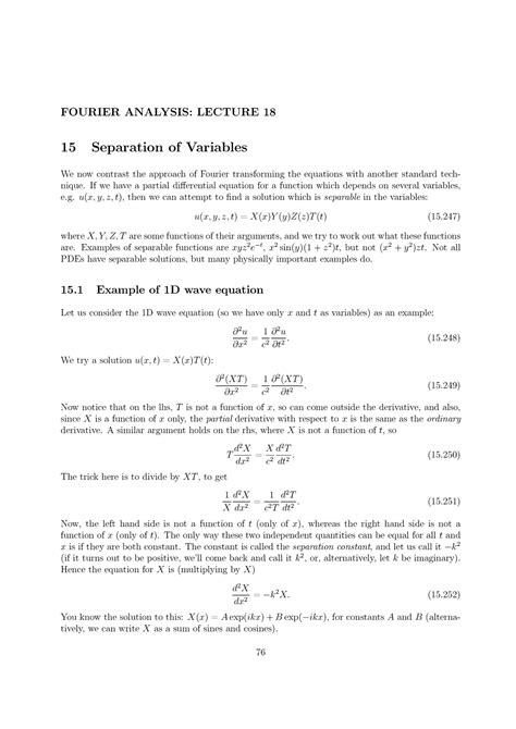 Fourier 18 Lecture Notes 18 Fourier Analysis Lecture 18 15 Separation Of Variables We Now