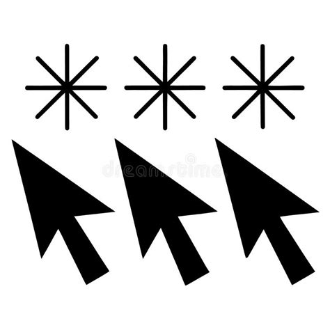 Black Cursors And Asterisk Symbols On White Background Arrow Pointer