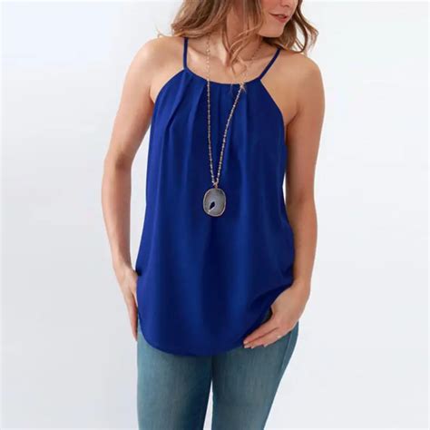 Wtempo New Style Casual Loose Blue Sexy Women Halter Tops Sleeveless