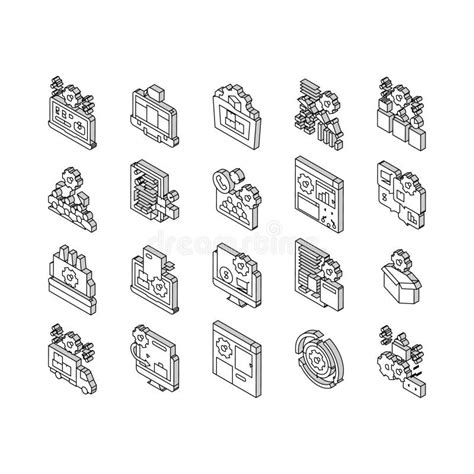 Erp Enterprise Resource Planning Isometric Icons Set Vector Stock