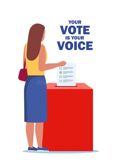Woman Putting Vote Paper Into Election Box Vote Is Your Voice Vector