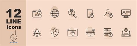 Premium Vector Security Line Icon Set Internet Antivirus Smartphone Password Hacking Lock Key