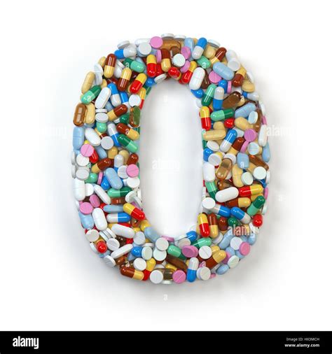 Number 0 zero. Set of alphabet of medicine pills, capsules, tablets and ...