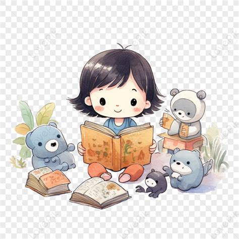 만화 그림을 읽고 공부하는 어린 소녀공부하다독서 소녀 Png 일러스트 무료 다운로드 Lovepik