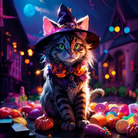 Premium Ai Image Cute Witch Cat