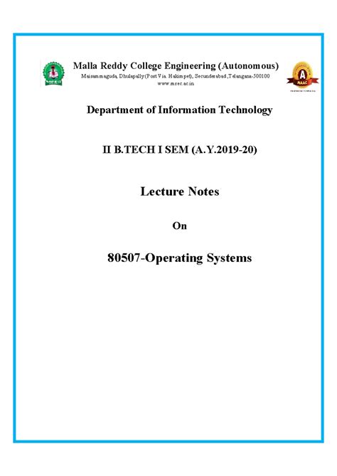 Operating Systems Lecture Notes Malla Reddy College Engineering Autonomous Maisammaguda