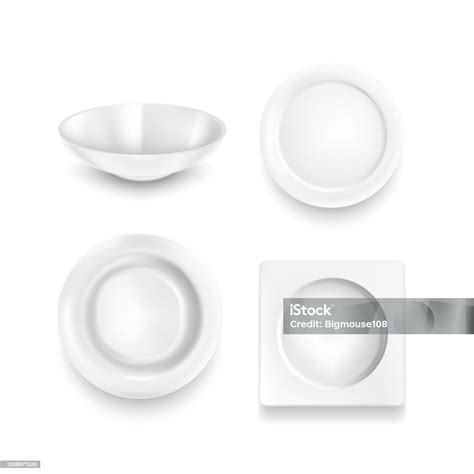 현실적인 상세한 3d 화이트 빈 플레이트 템플릿 모형 세트 벡터 0명에 대한 스톡 벡터 아트 및 기타 이미지 0명 3차원 형태 가정 생활 Istock