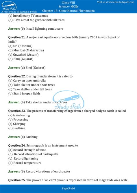 Class 8 Science Chapter 15 Some Natural Phenomena Mcq With Answers