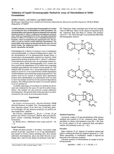 Pdf Validation Of Liquid Chromatographic Method For Assay Of