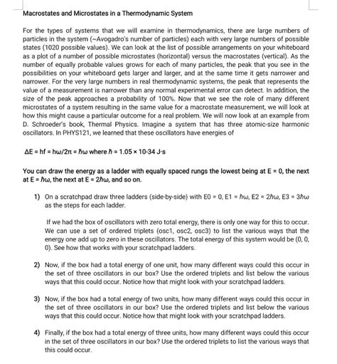 Solved Macrostates And Microstates In A Thermodynamic System