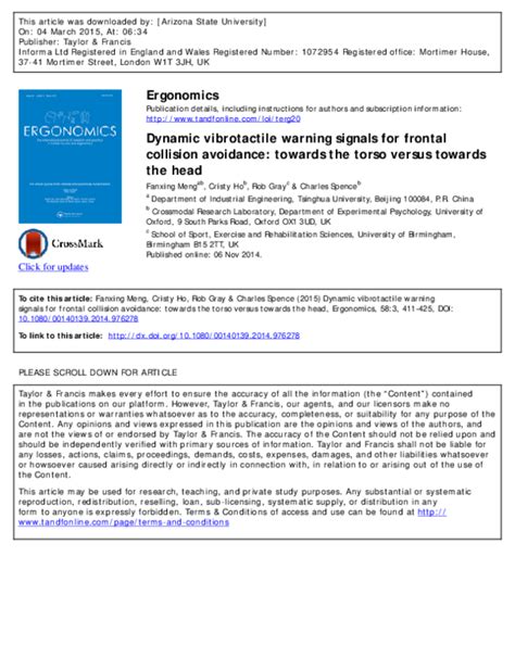 Pdf Dynamic Vibrotactile Warning Signals For Frontal Collision Avoidance Towards The Torso