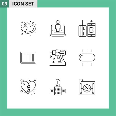 set of 9 modern ui icons symbols signs for shopping barcodes marketing