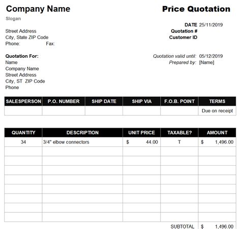18 Standard Quotation Formats Doc And Excel Daily Life Docs