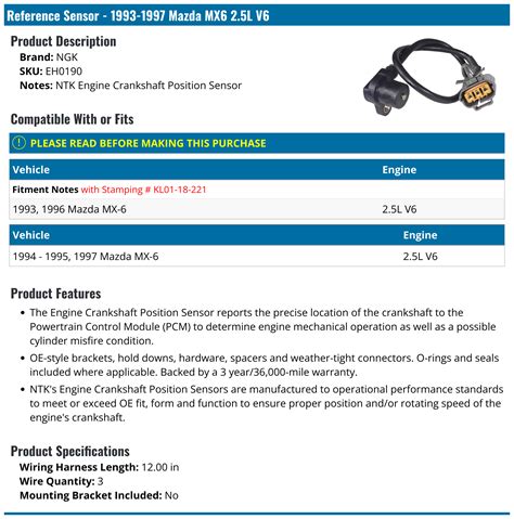 1993 1997 Mazda Mx6 Crank Position Sensor Ngk Eh0190