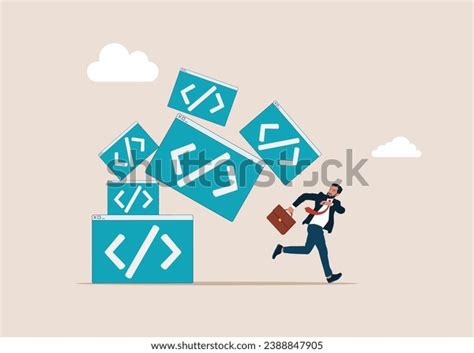 Businessman Running Away Away Collapsing Stack Stock Vector Royalty