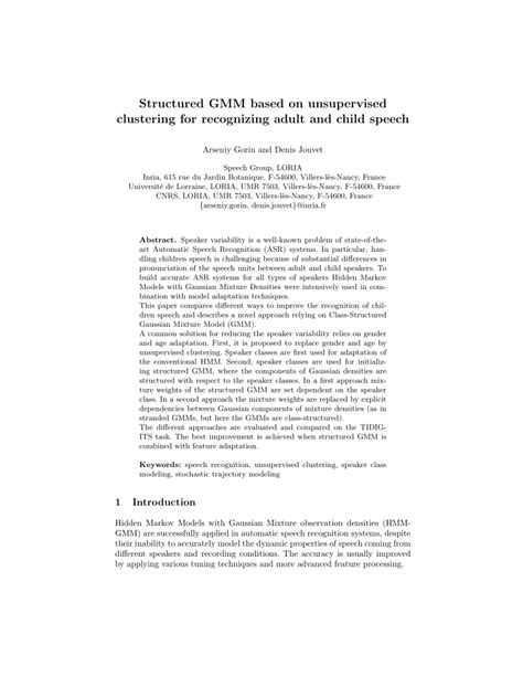 Pdf Structured Gmm Based On Unsupervised Clustering For Recognizing