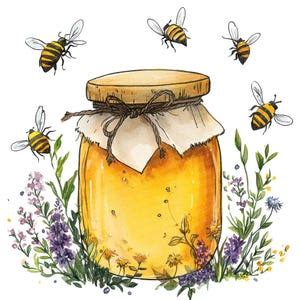 Honey Jar Png Clip Art 12x Folk Art Bee And Flower Clipart Set