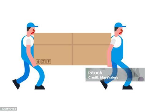 이 삿 짐 그리고 큰 상자입니다 포터는 상자를가지고 배달 서비스입니다 로더 발동기 사람 잡고입니다 이동 벡터 일러스트 레이 션 개념에 대한 스톡 벡터 아트 및 기타 이미지