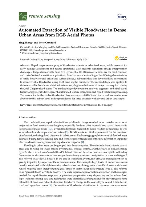 Pdf Automated Extraction Of Visible Floodwater In Dense Urban Areas From Rgb Aerial Photos