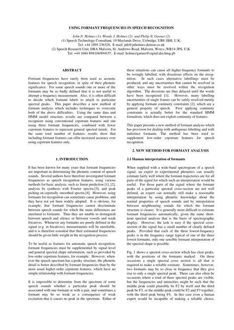 Pdf Using Formant Frequencies In Speech Recognition