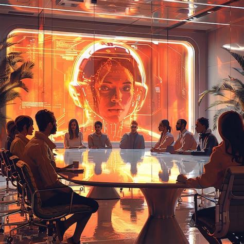 Group Of People In Front Of A Computer Screen Displaying The Words The Night Premium Ai