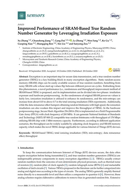 Pdf Improved Performance Of Sram Based True Random Number Generator