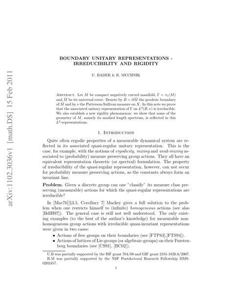 Pdf Boundary Unitary Representations Irreducibility And Rigidity