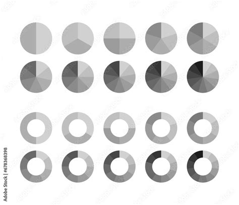 Circle Graph Collection In Shadows Of Gray Color Piechart With Section And Slices Pie Diagram