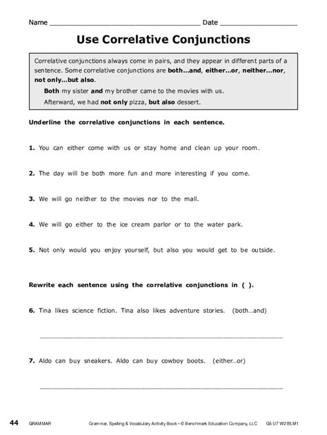 Fillable Online Correlative Conjunctions Worksheet Fill In Part 1