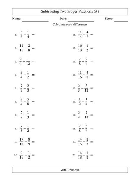Subtracting Two Proper Fractions With Similar Denominators Proper Fractions Results And No