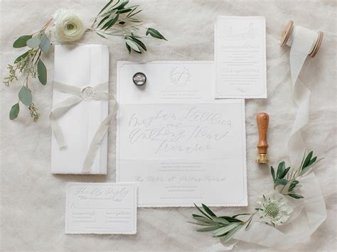 Romantic Gray Calligraphy Wedding Invitations With Deckled Edges