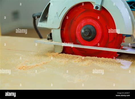 Close Up Electric Circular Saw Cutting Wood Wood Cutting With Circular Saw Stock Photo Alamy