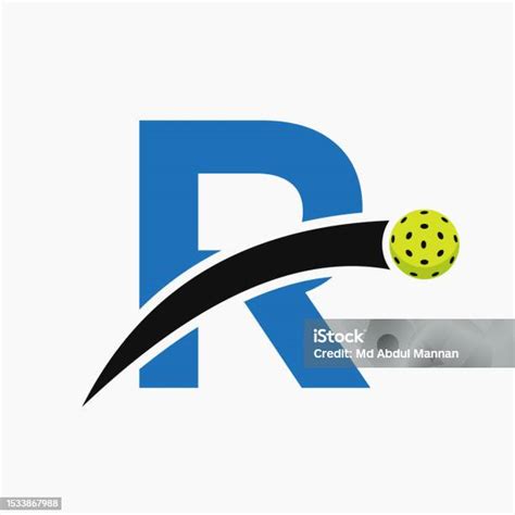 움직이는 피클볼 아이콘이 있는 문자 R에 피클볼 로고 피클볼 사인 템플릿 Championship에 대한 스톡 벡터 아트 및 기타 이미지 Championship 건강한