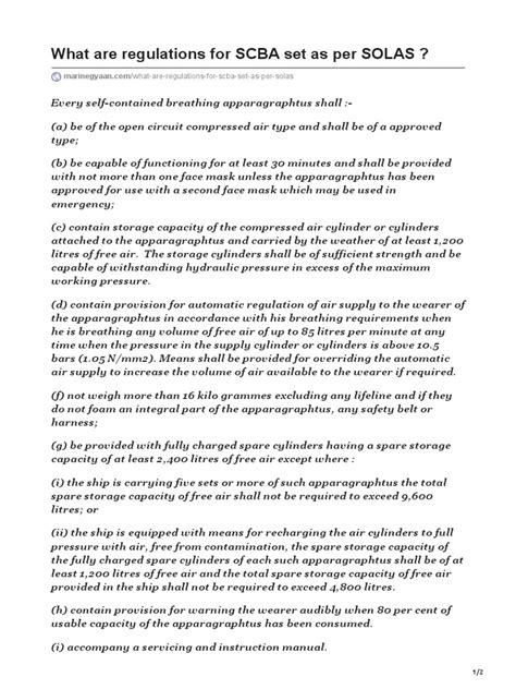 Scba What Are Regulations For Scba Set As Per Solas Pdf