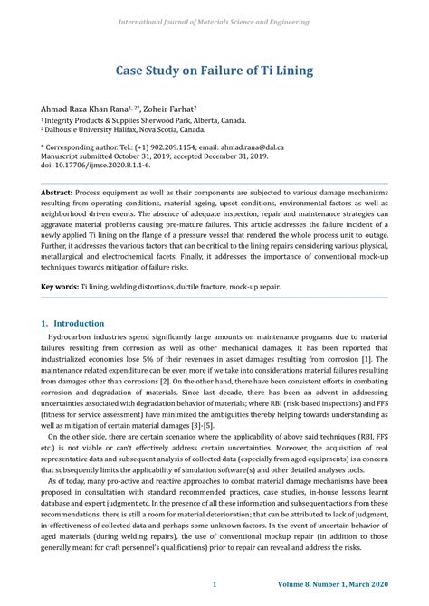 PDF Case Study On Failure Of Ti Lining