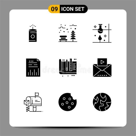 9 Thematic Vector Solid Glyphs And Editable Symbols Of Graph Document Laboratory Chart
