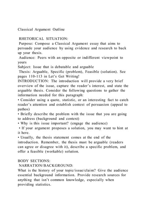 Classical Argument Outline Templatei Introductiona Hook Docx