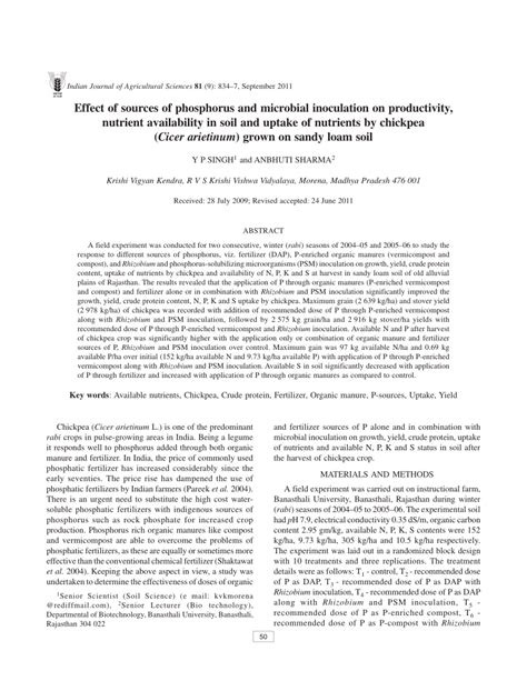 Pdf Effect Of Sources Of Phosphorus And Microbial Inoculation On Productivity Nutrient