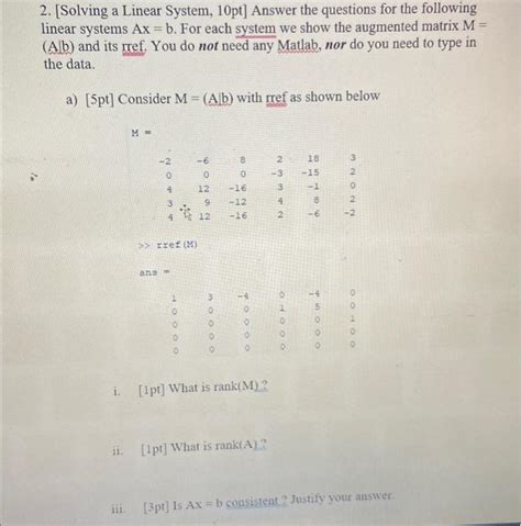 solved 2 [solving a linear system 10pt] answer the