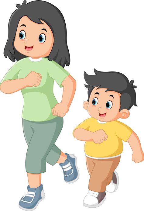 Excited Mother And Son Doing Morning Run 24608401 Vector Art At Vecteezy
